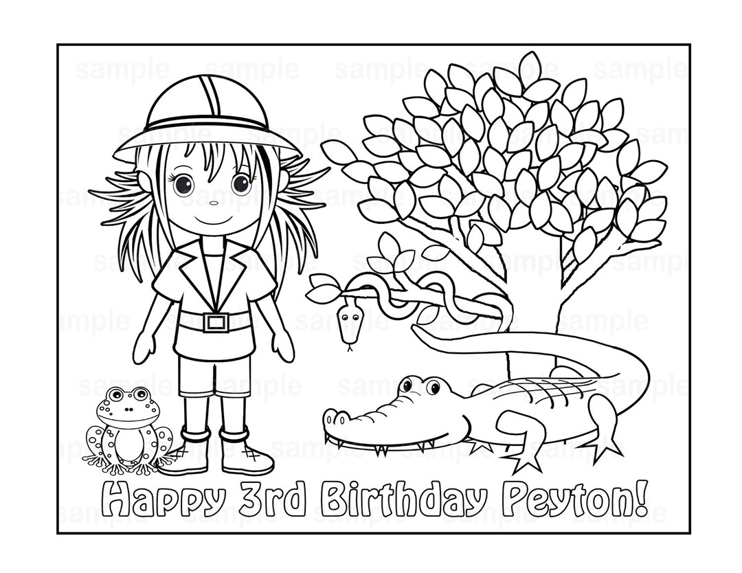 Personalized Jungle Coloring Page Birthday Party Favor Colouring ...