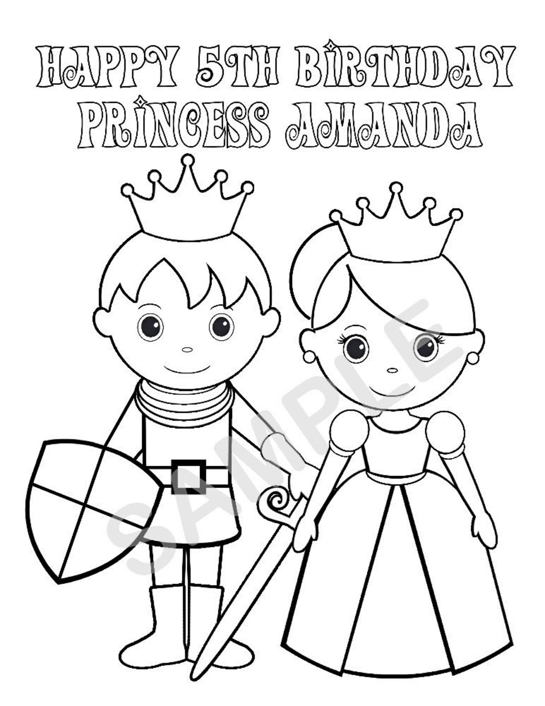 Personalized Princess Coloring Page Birthday Party Favor Colouring ...