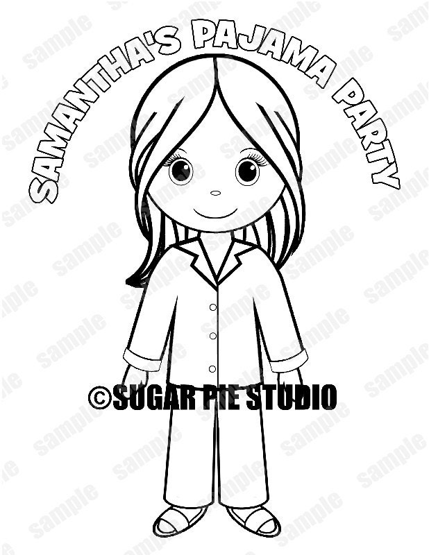 Personalized Pajama Party Coloring Page Birthday Party Favor Colouring ...