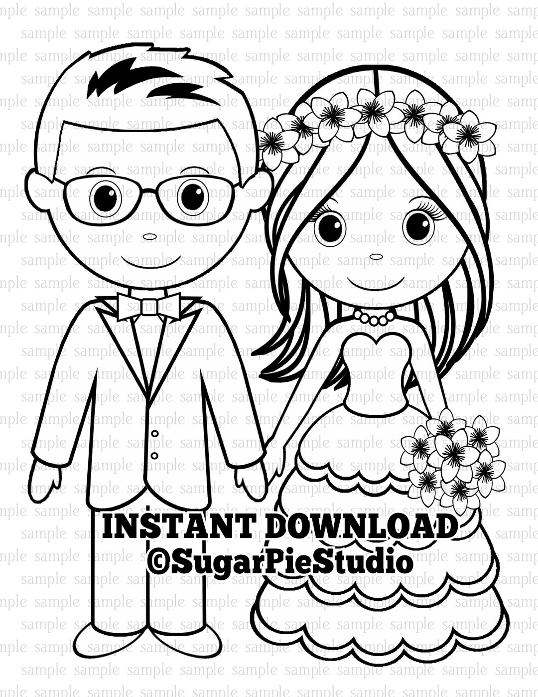 WEDDING COLORING Page Pages Kids Table Activity Favor Colouring Sheet ...