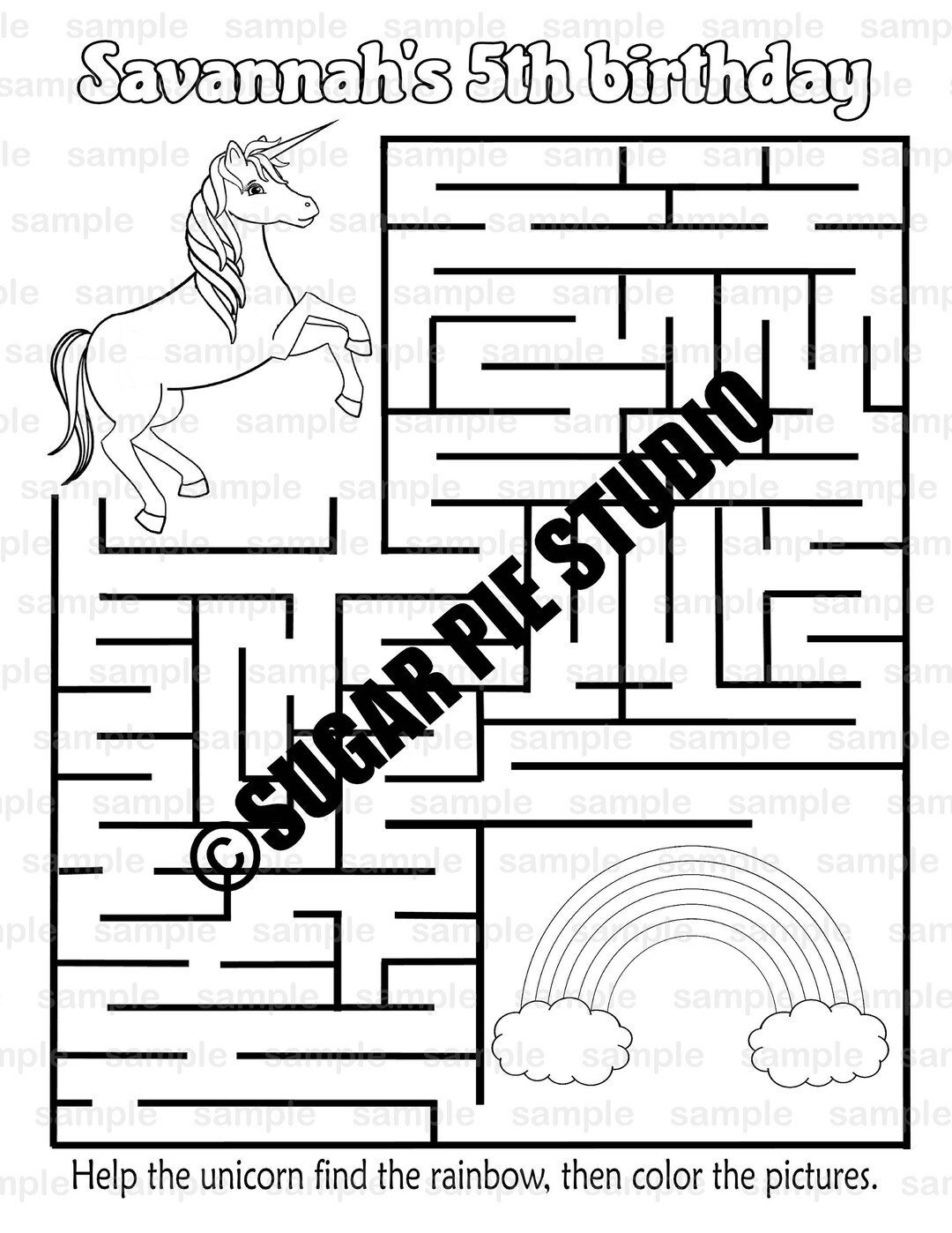Personalized Unicorn Coloring Page Birthday Party Favor Colouring ...