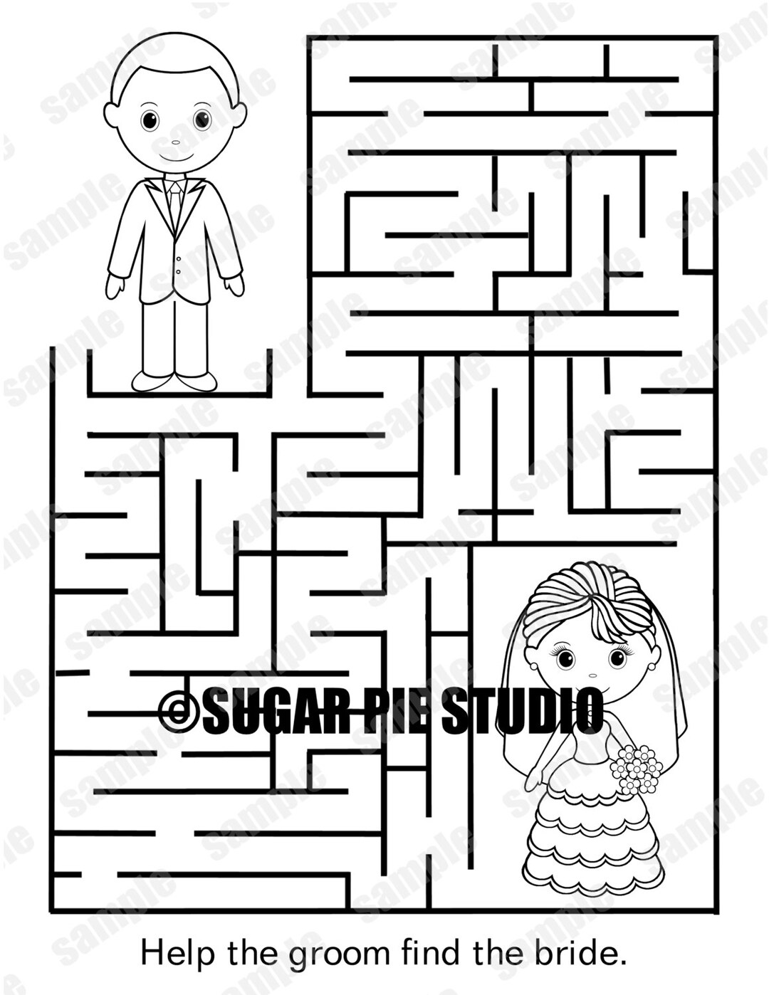 WEDDING COLORING Page Pages Kids Table Activity Favor Colouring Sheet ...