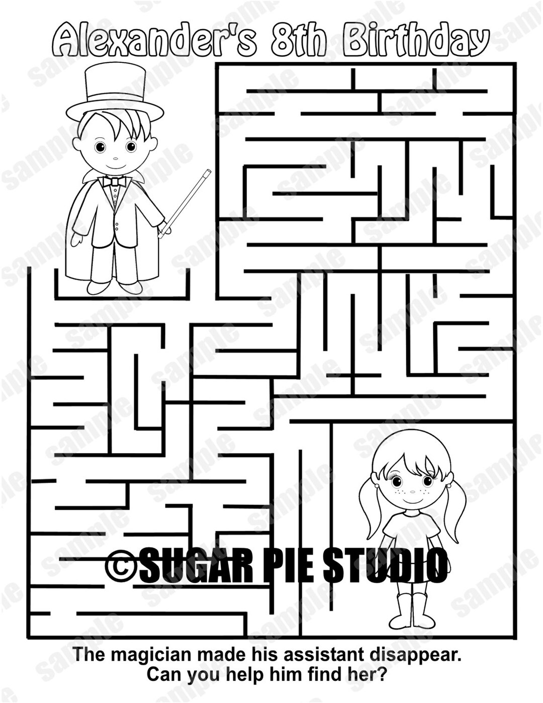 Personalized Magician Coloring Page Birthday Party Favor Colouring ...