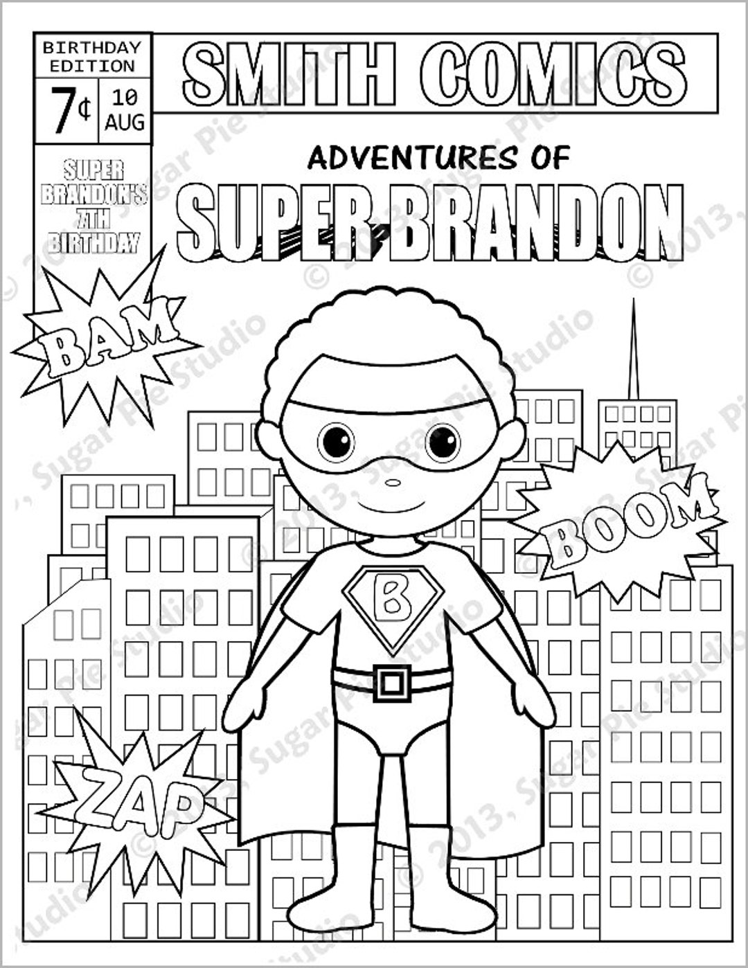 Personalized Superhero Coloring Page Birthday Party Favor Colouring ...
