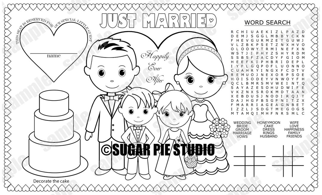 WEDDING COLORING Page Pages Kids Table Activity Favor Colouring Sheet ...