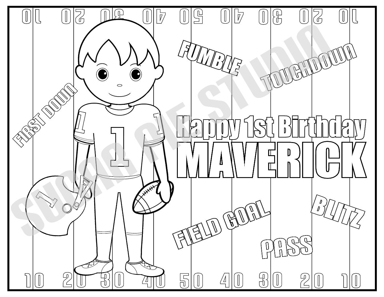 Personalized Football Coloring Page Birthday Party Favor Colouring ...