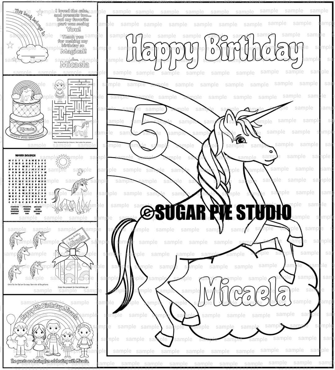 Unicorn Birthday Party Favor Coloring Book Gift Personalized Printable ...