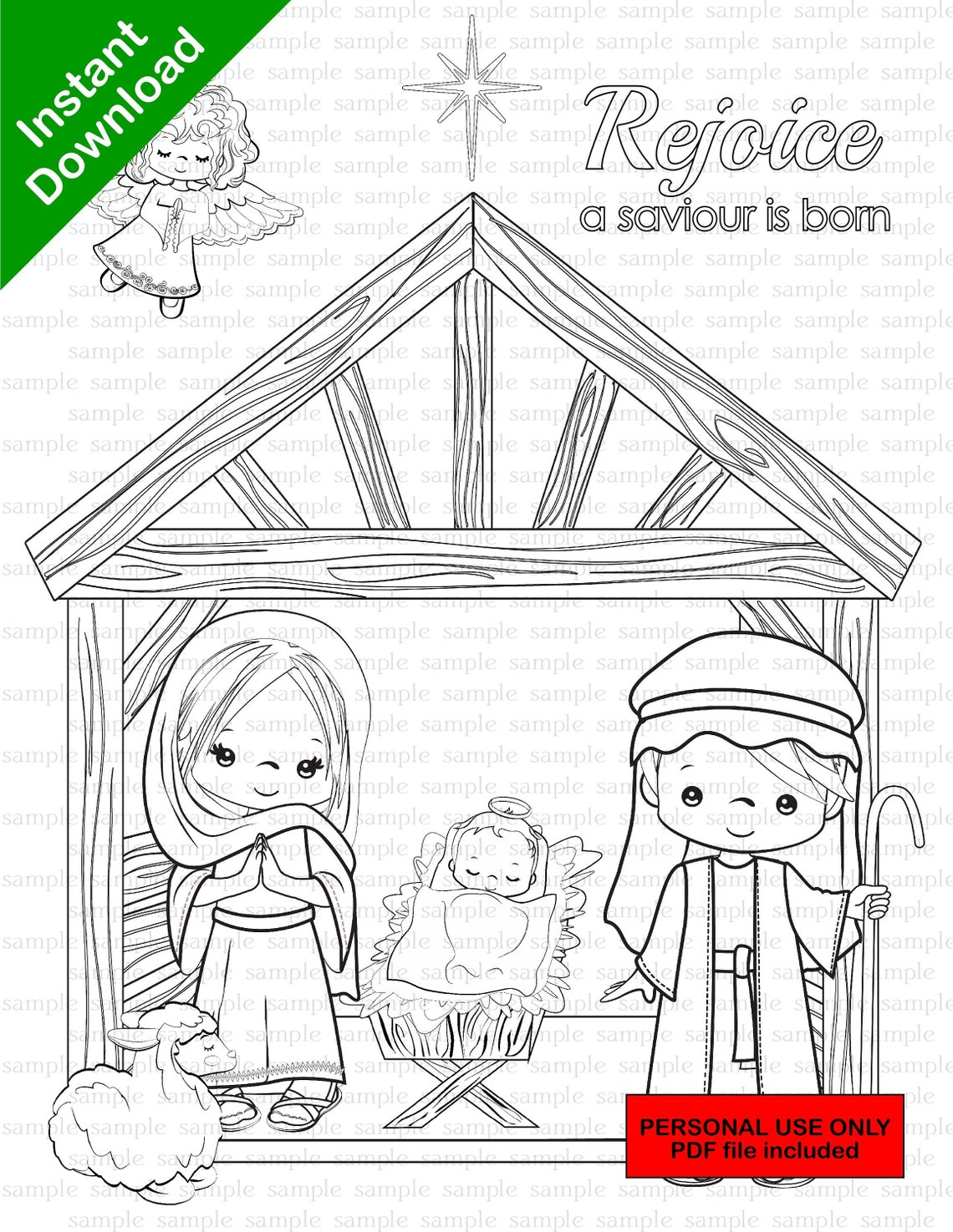 Nativity Coloring Page Jesus Birth Colouring Sheet Instant Download PDF ...