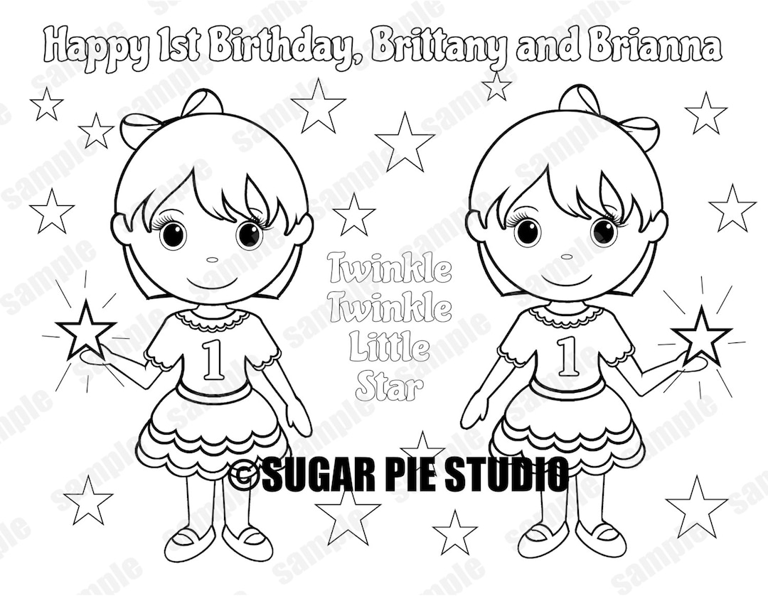 Personalized Twins Coloring Page Birthday Party Favor Colouring ...