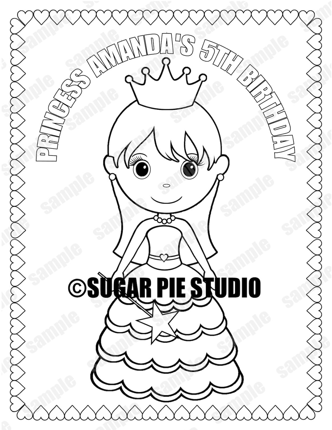 Personalized Princess Coloring Page Birthday Party Favor Colouring ...
