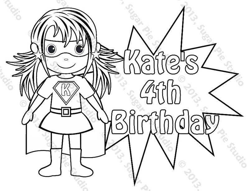 Personalized Superhero Coloring Page Birthday Party Favor Colouring ...