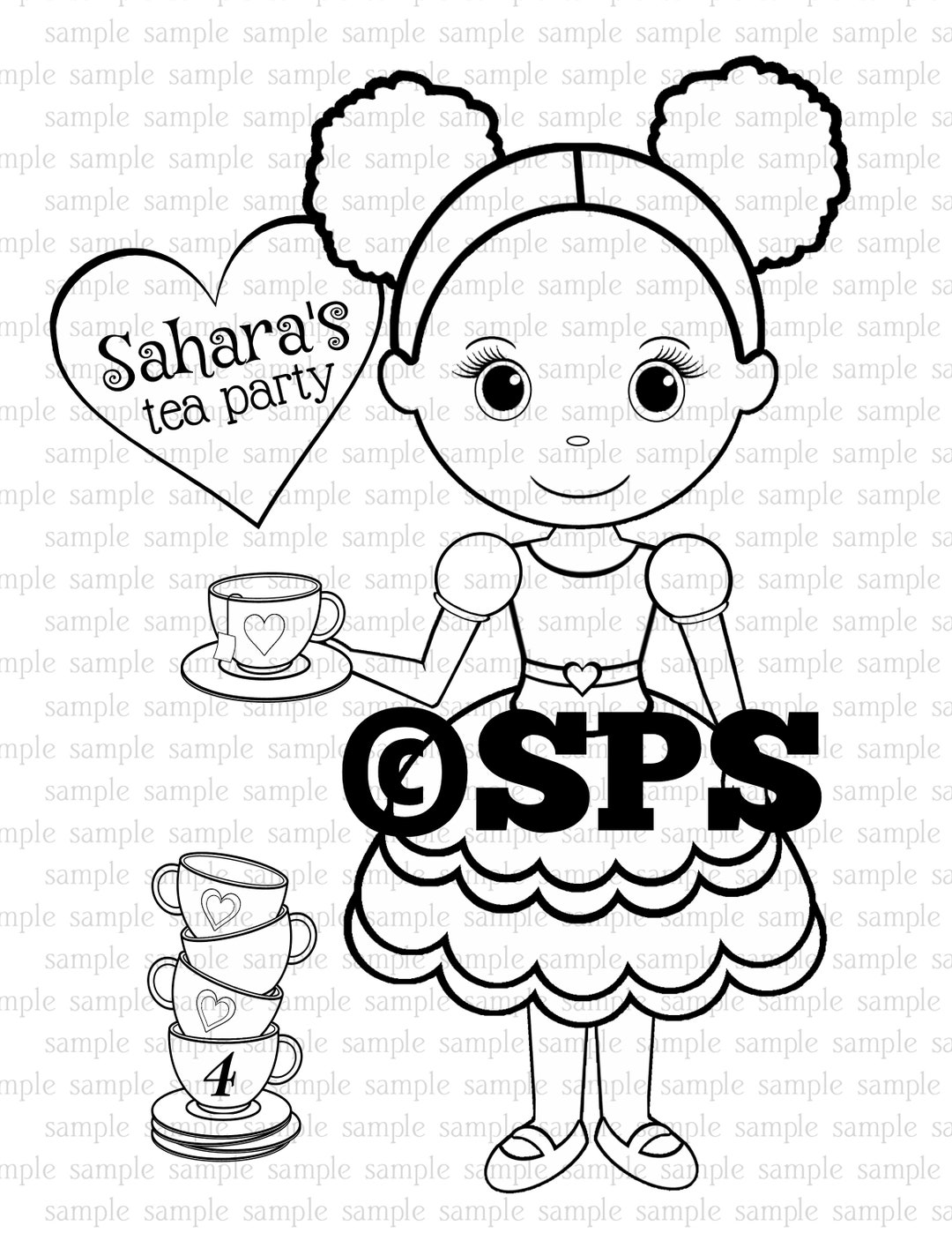 Personalized Princess Tea Coloring Page Birthday Party Favor Colouring ...