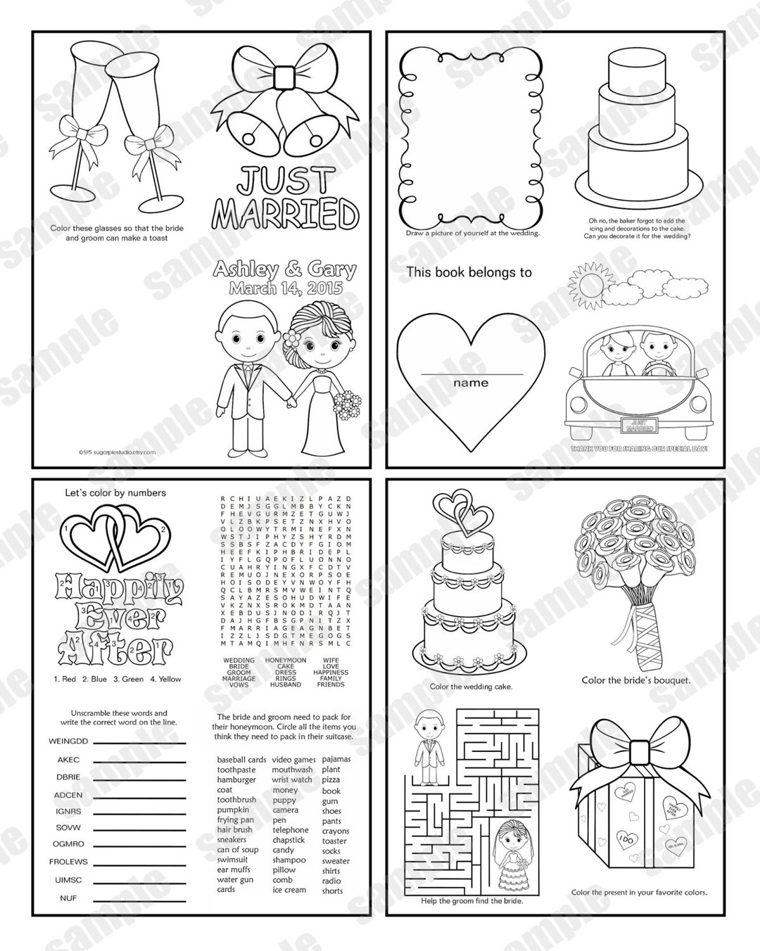 Mini Printable Personalized Wedding Coloring Activity Book Favor Kids 4 ...