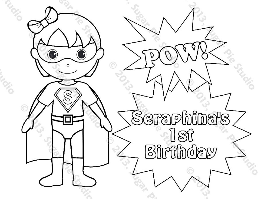 Personalized Superhero Coloring Page Birthday Party Favor Colouring ...