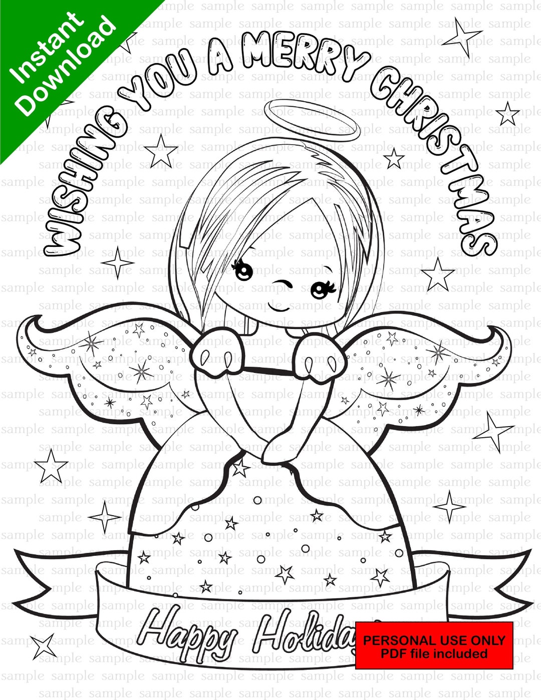 Christmas Angel Coloring Page - Angel Colouring Sheet - Instant ...