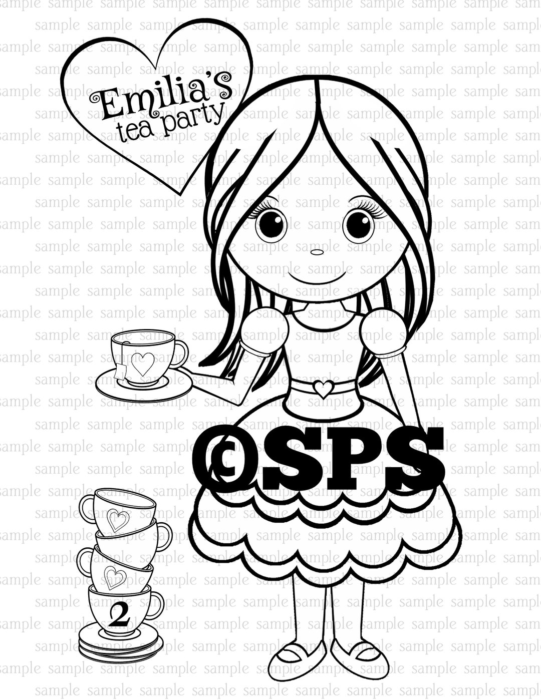 Personalized Tea Party Coloring Page Birthday Party Favor Colouring ...