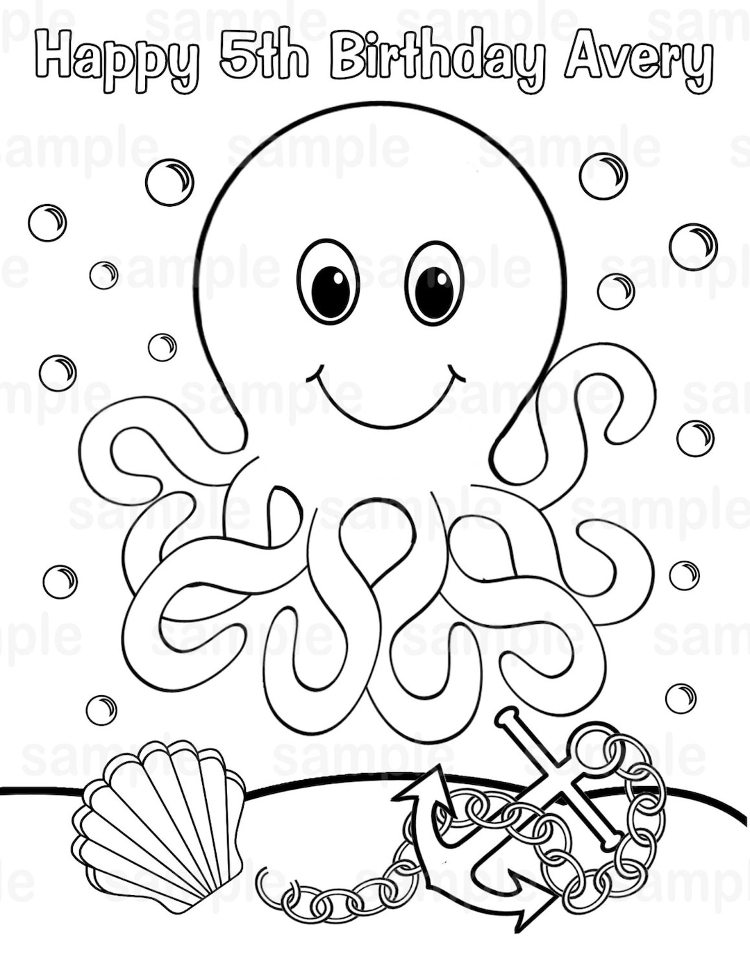 Personalized Octopus Under the Sea Coloring Page Birthday Party Favor ...