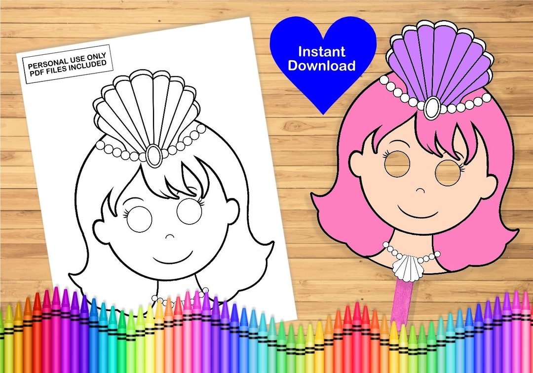 MERMAID MASK Coloring Page Printable - Classroom Activity - Birthday ...
