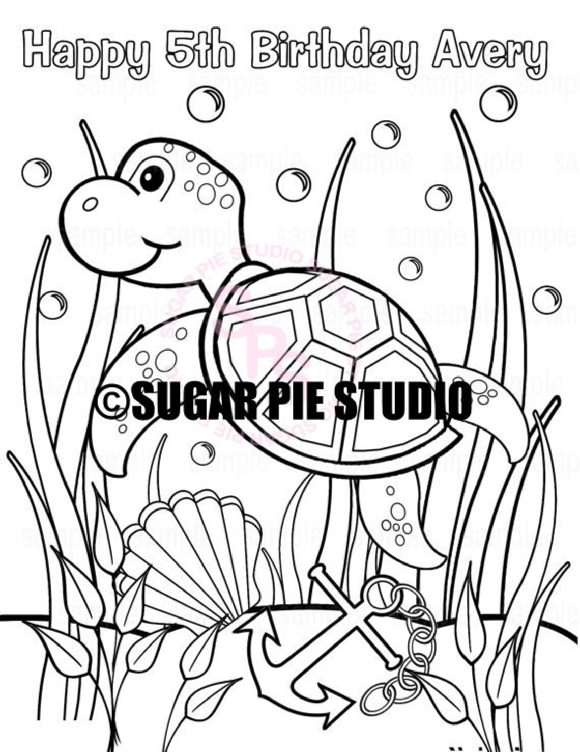 Personalized Sea Turtle Coloring Page Birthday Party Favor Colouring ...