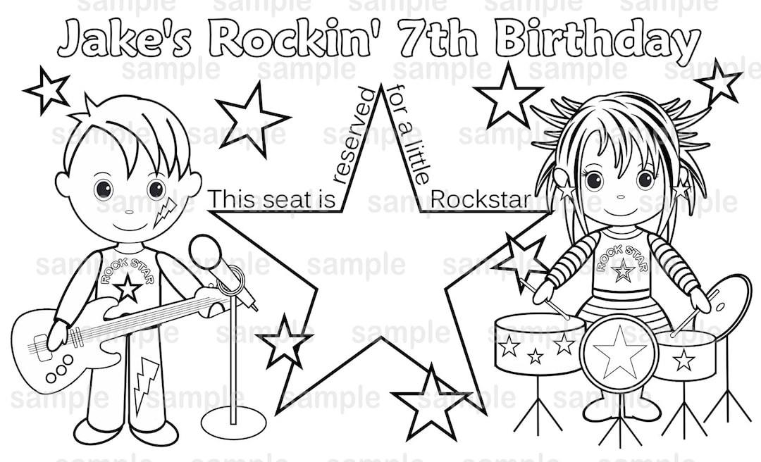 Personalized Rockstar Coloring Page Birthday Party Favor Colouring ...
