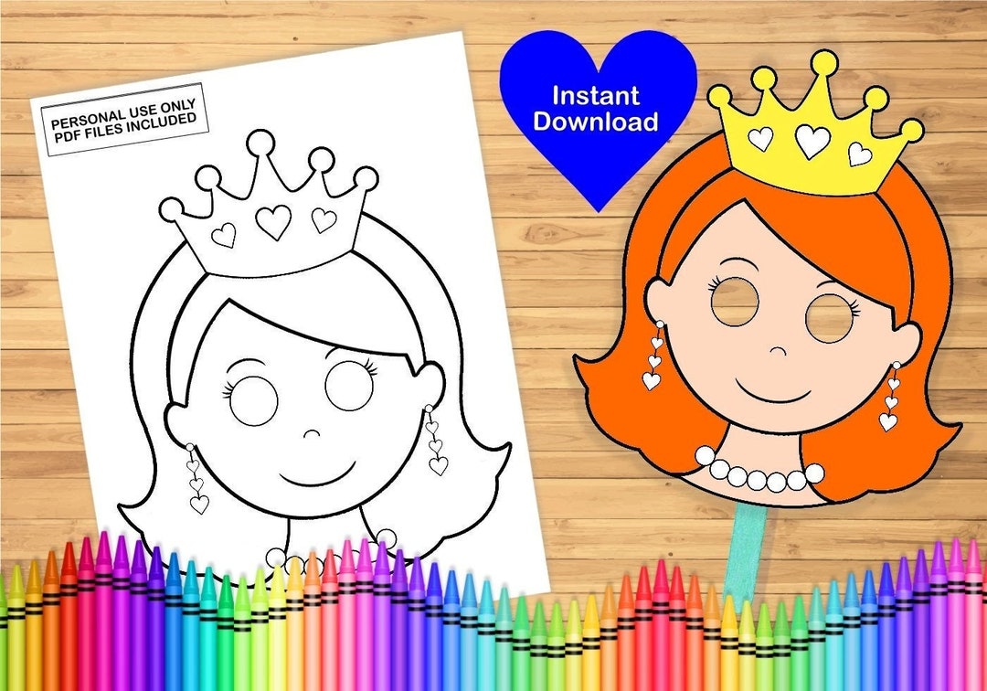 PRINCESS MASK Coloring Page Printable - Classroom Activity - Birthday ...
