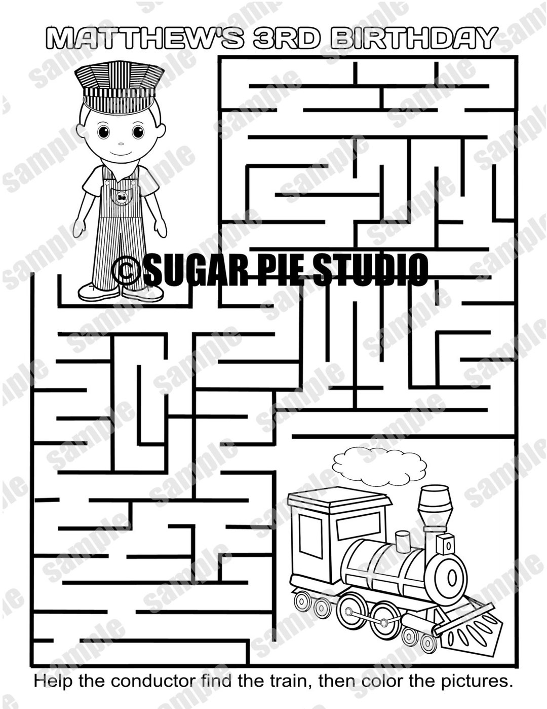 Personalized Train Coloring Page Birthday Party Favor Colouring ...