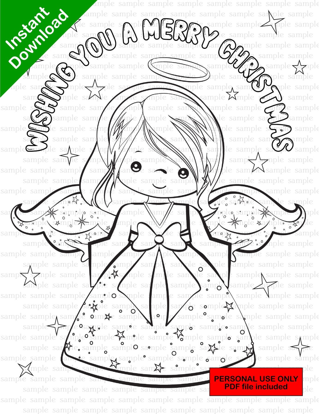 Christmas Angel Coloring Page - Angel Colouring Sheet - Instant ...