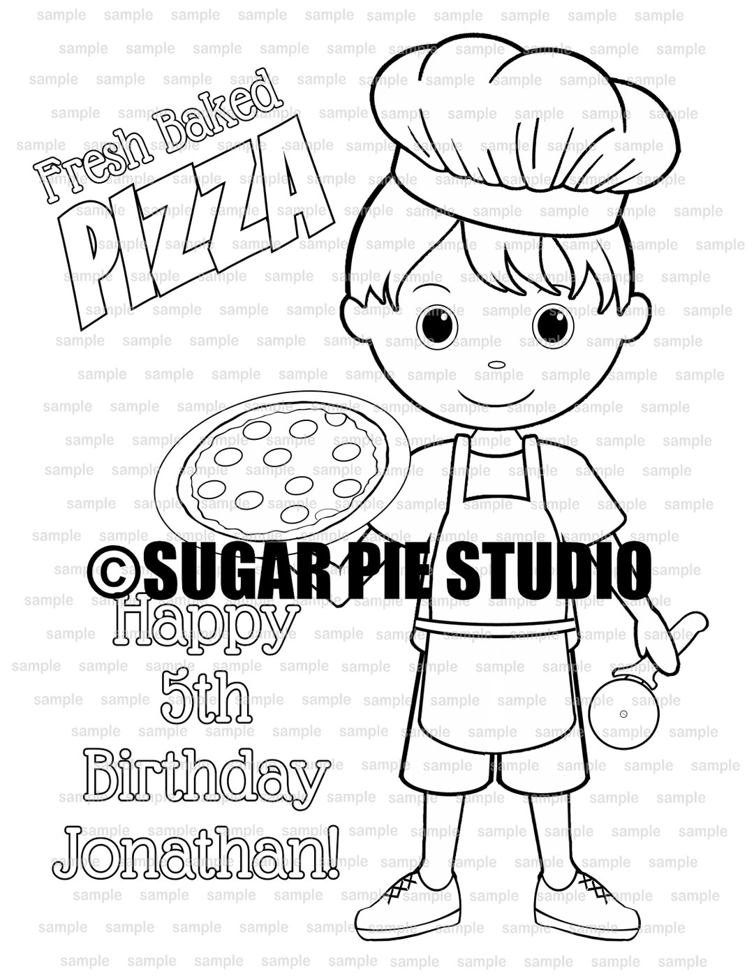 Personalized Pizza Party Coloring Page Birthday Party Favor Chef ...