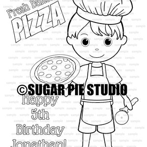 Personalized Pizza Party Coloring Page Birthday Party Favor Chef ...