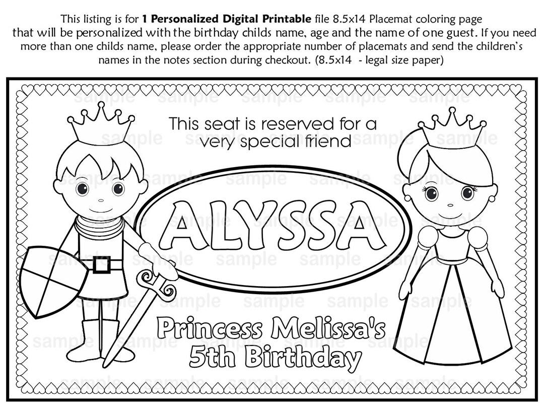 Personalized Princess Coloring Page Birthday Party Favor - Etsy