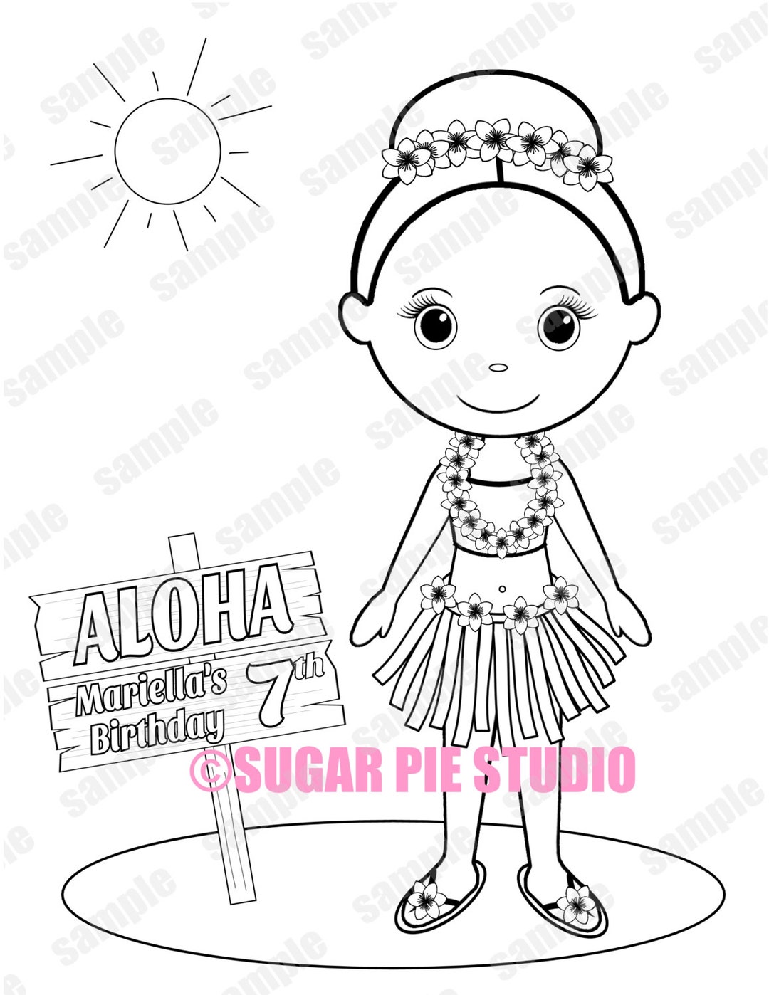 Personalized Luau Coloring Page Birthday Party Favor Colouring Activity ...