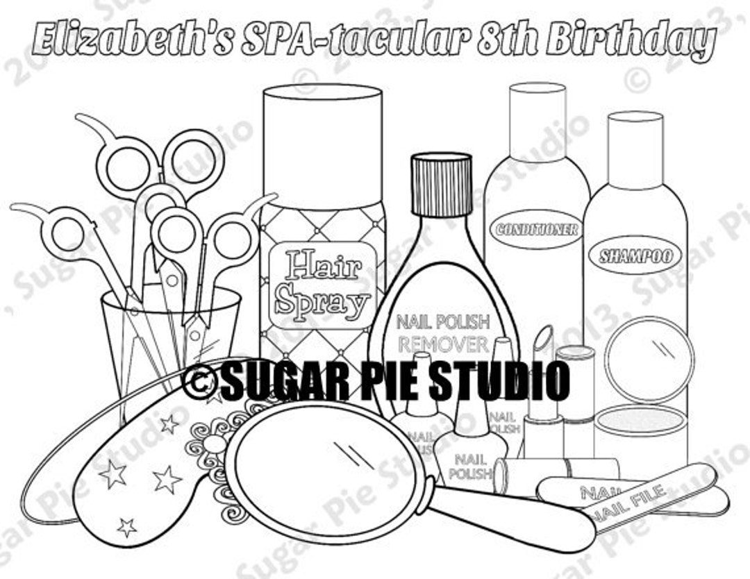 Personalized Spa Coloring Page Birthday Party Favor Colouring Activity ...