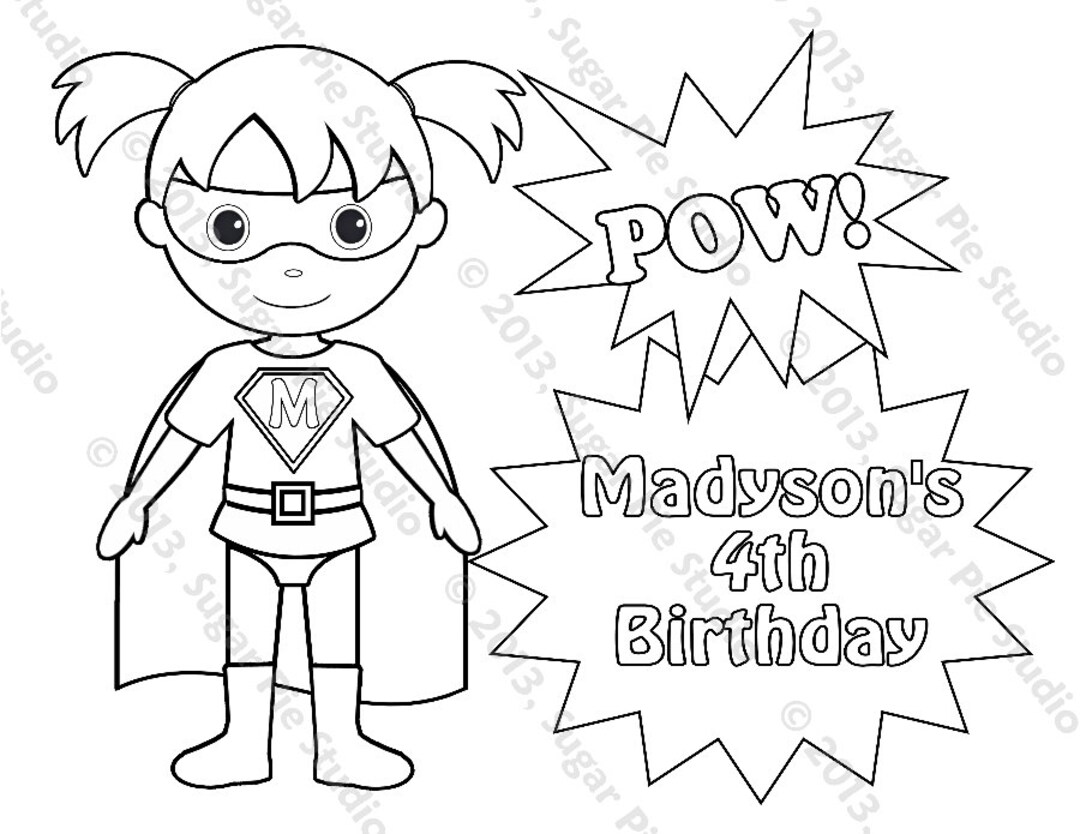 Personalized Superhero Coloring Page Birthday Party Favor Colouring ...