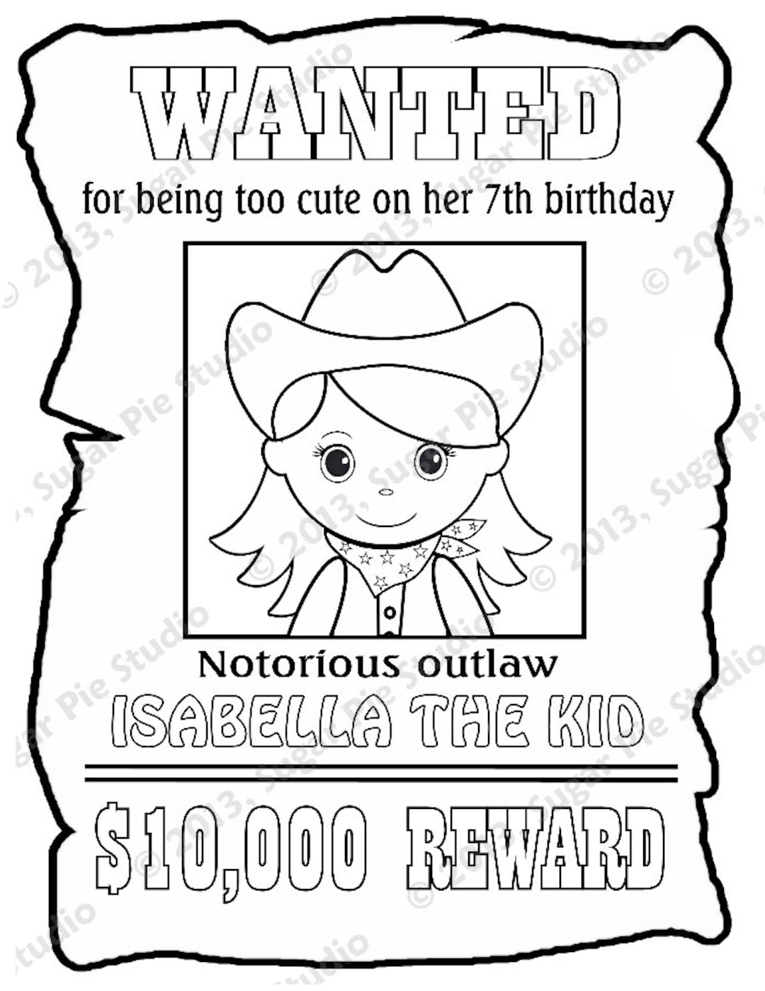 Personalized Cowboy Coloring Page Birthday Party Favor Colouring ...