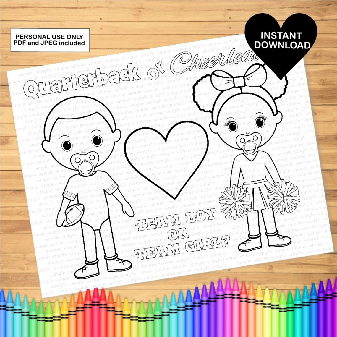 GENDER REVEAL Coloring Page Childrens Activity Colouring Sheet - Etsy