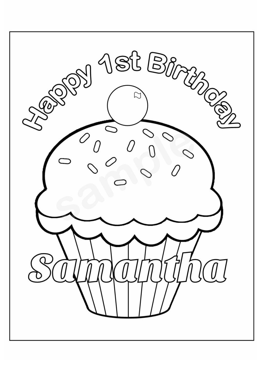 Personalized Cupcake Coloring Page Birthday Party Favor Colouring ...