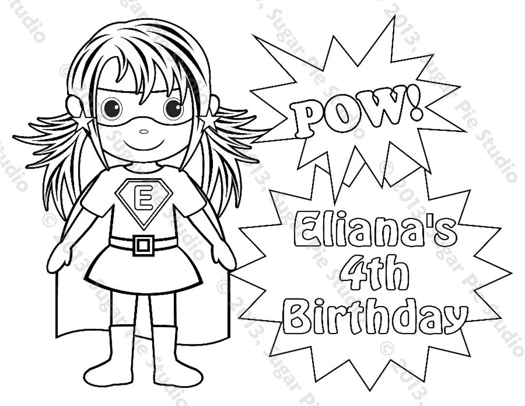 Personalized Superhero Coloring Page Birthday Party Favor Colouring ...