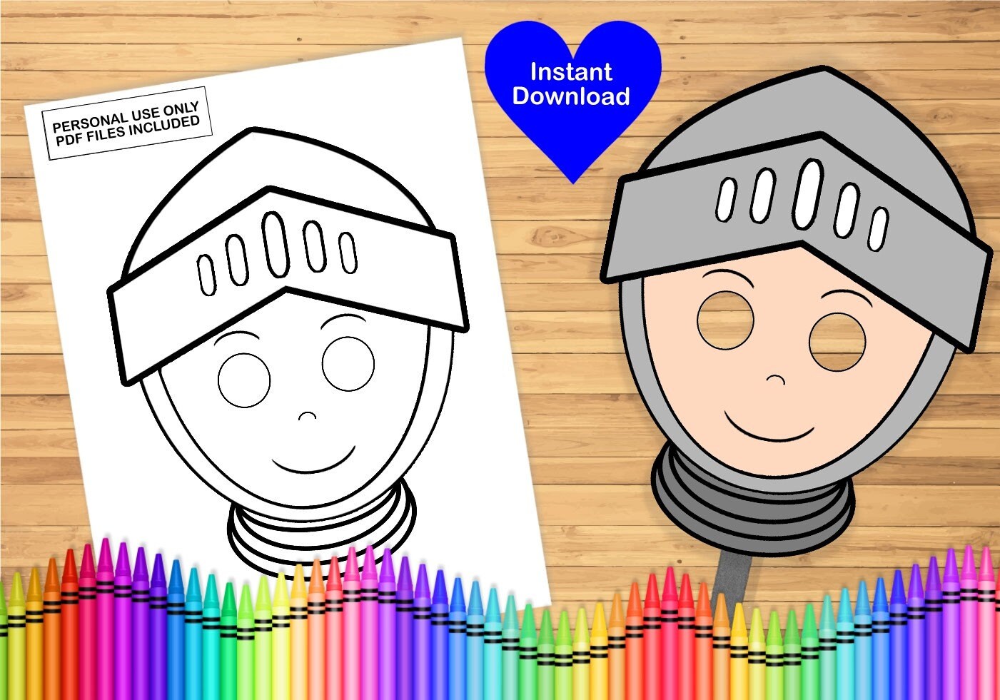 KNIGHT MASK Coloring Page Printable Classroom Activity Birthday Party ...