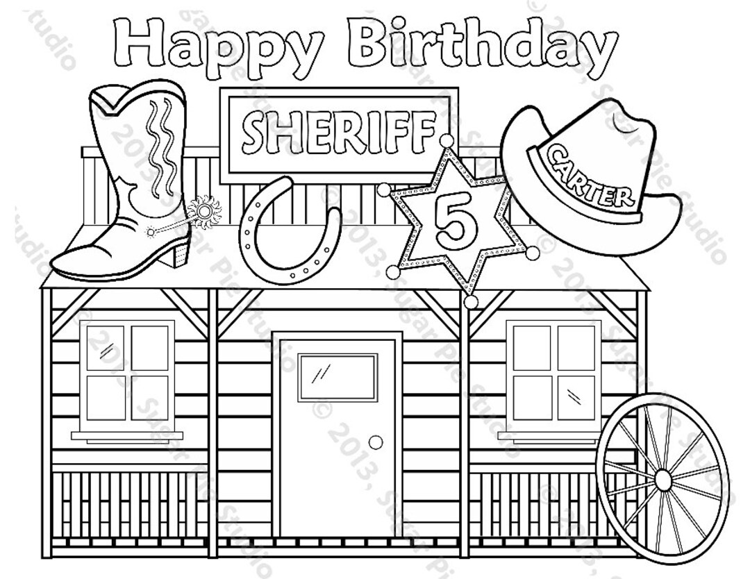 Personalized Sheriff Coloring Page Birthday Party Favor Colouring ...