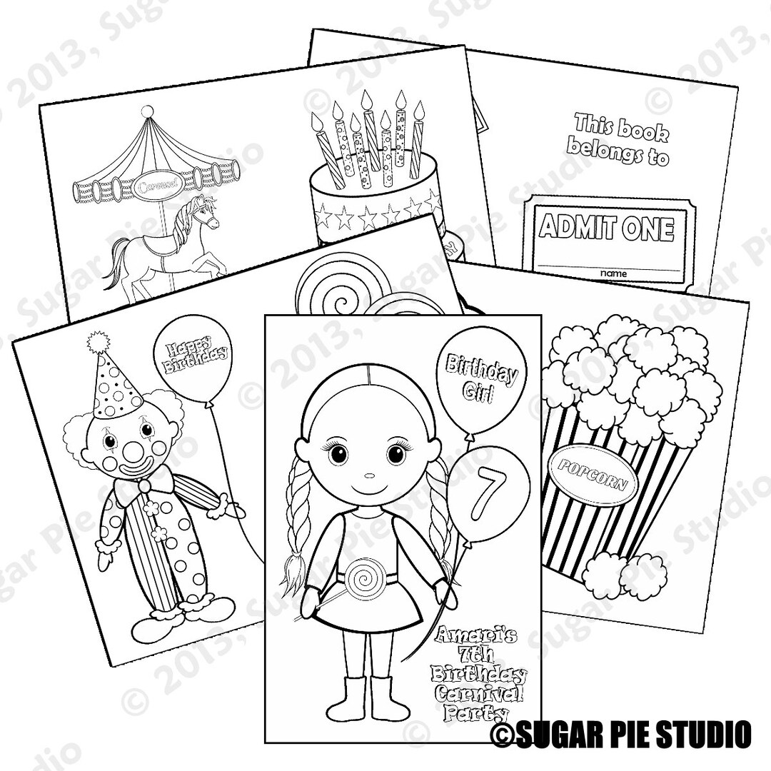 Carnival Birthday Party Favor Coloring Book Gift Personalized Printable ...