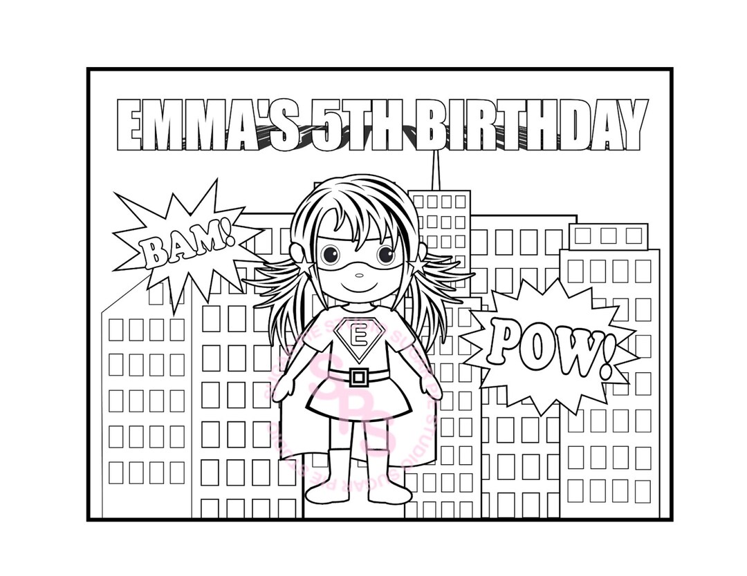 Personalized Superhero Coloring Page Birthday Party Favor Colouring ...