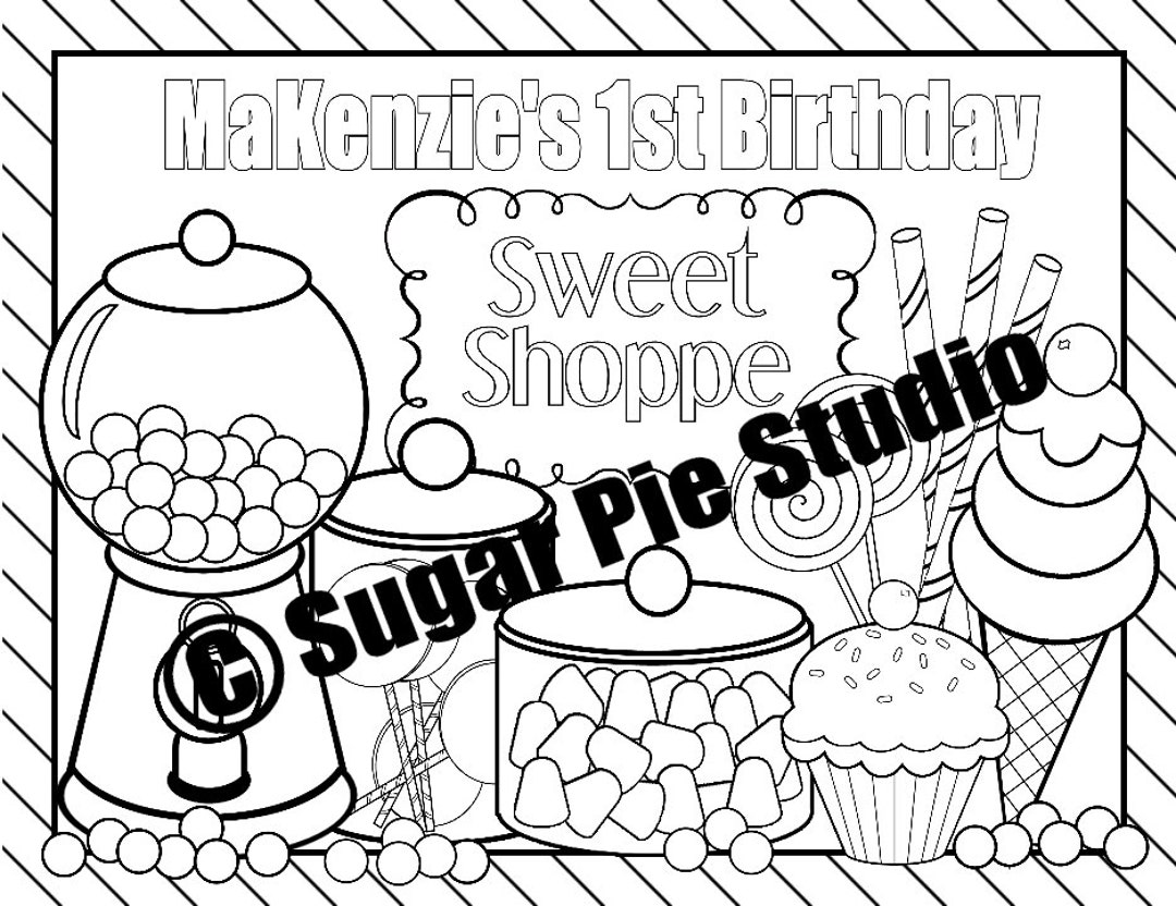 Personalized Sweet Shoppe Candy Shop Coloring Page Birthday Party Favor ...