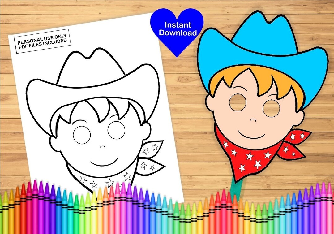 COWBOY MASK Coloring Page Printable Classroom Activity Birthday Party ...