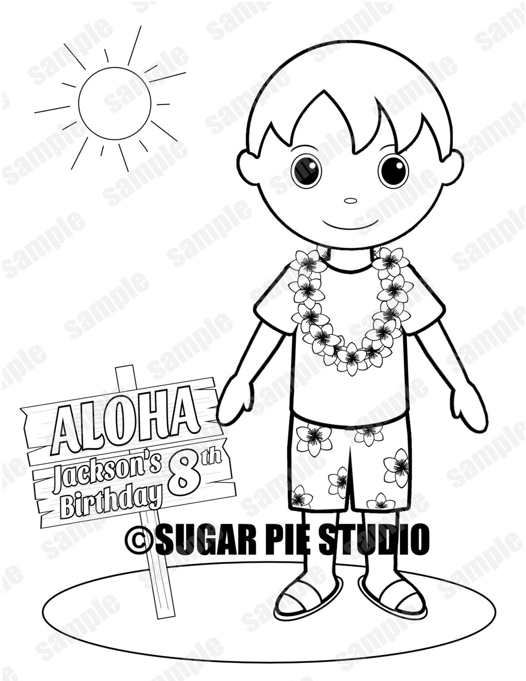 Personalized Luau Coloring Page Birthday Party Favor Colouring Activity ...
