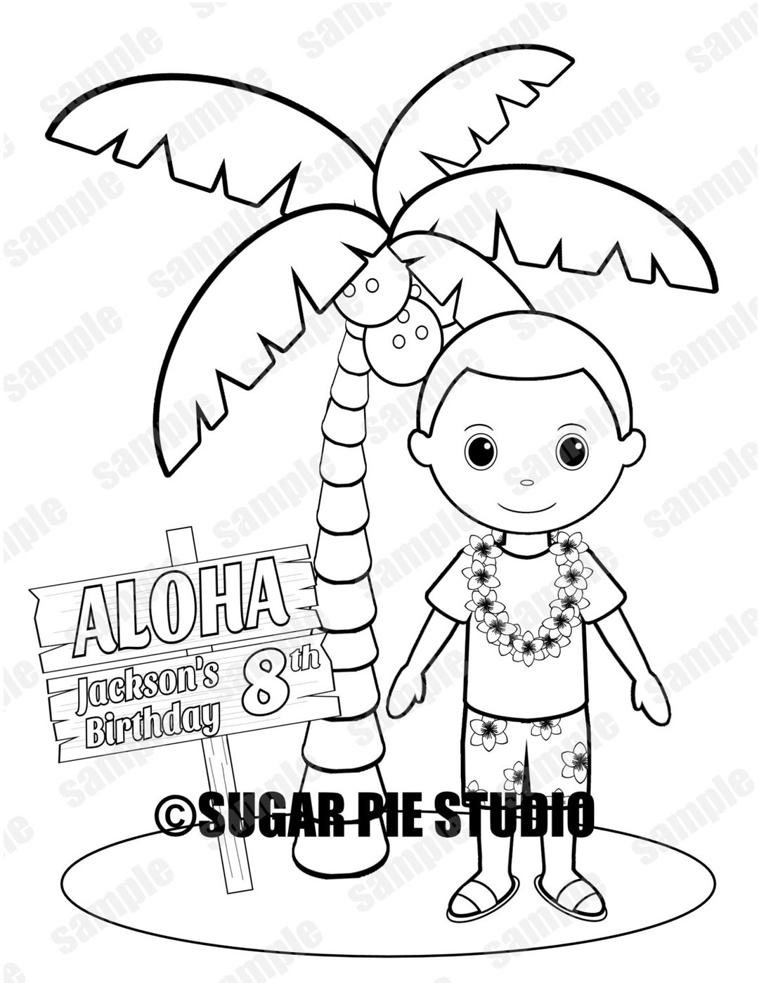 Personalized Luau Coloring Page Birthday Party Favor Colouring Activity ...