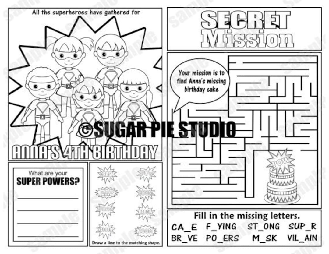 Personalized Superhero Coloring Page Birthday Party Favor Colouring ...