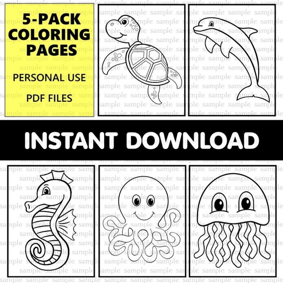 Ocean Sea Life Under the Sea Birthday Coloring Page Party | Etsy