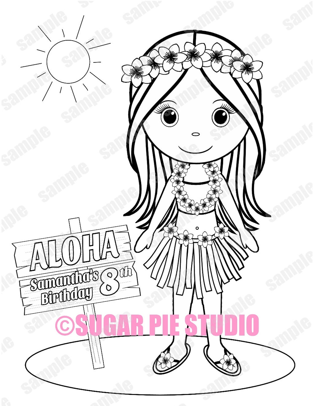 Personalized Luau Coloring Page Birthday Party Favor Colouring Activity ...