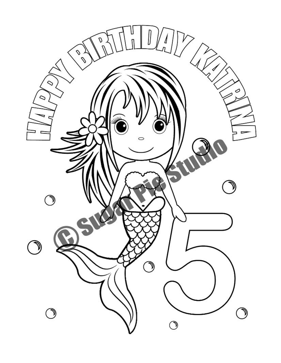 Personalized Mermaid Coloring Page Birthday Party Favor Colouring ...