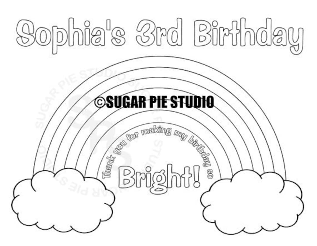 Personalized Rainbow Coloring Page Birthday Party Favor Colouring ...